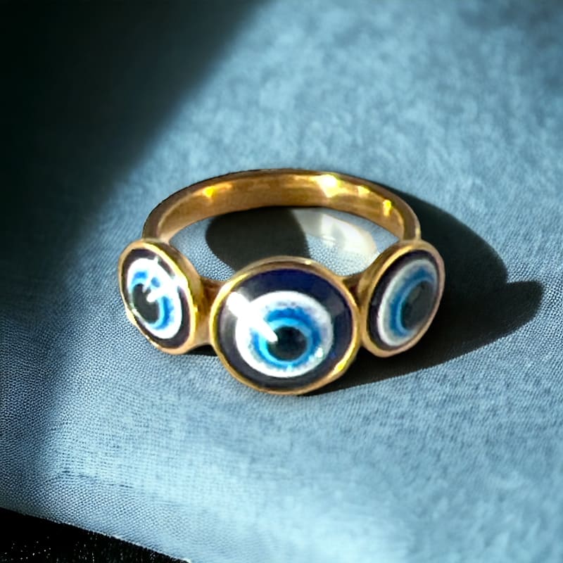 3 beads evil eye ring in 18k of gold plated – Raf Rossi Gold Plated