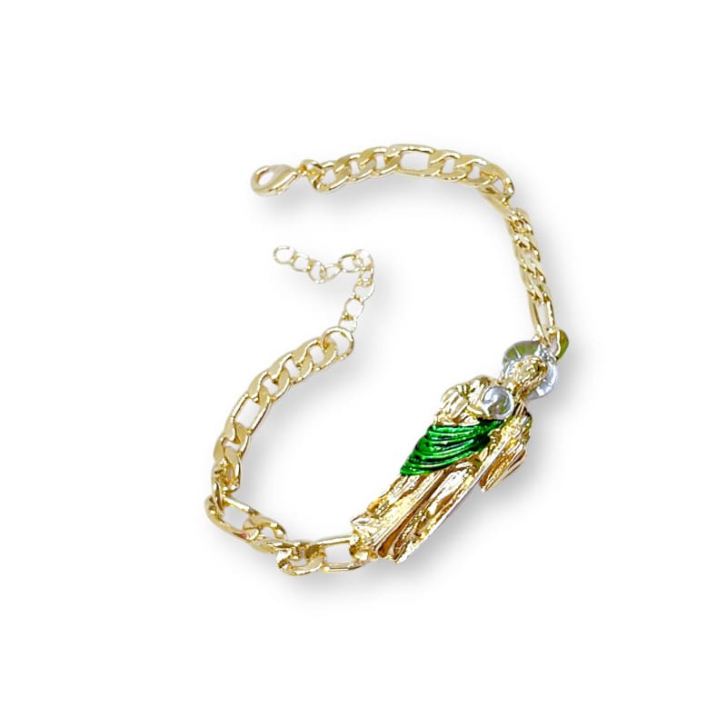 Green rope san judas figaro link gold plated bracelet – Raf Rossi Gold ...