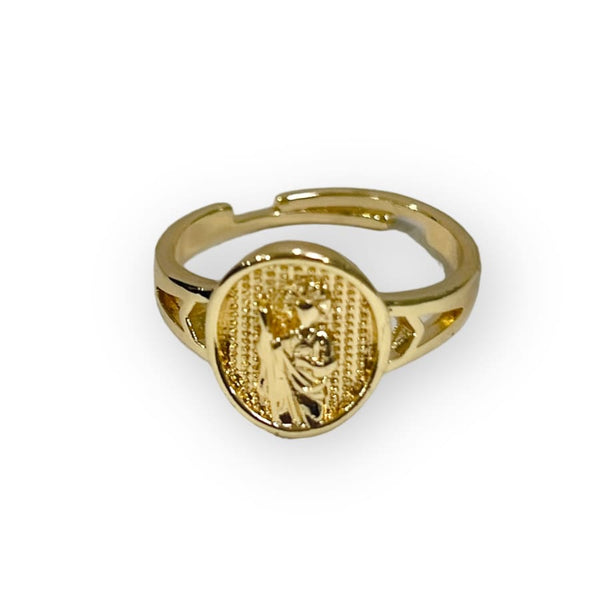 San judas open size ring in 18k of gold plated – Raf Rossi Gold Plated