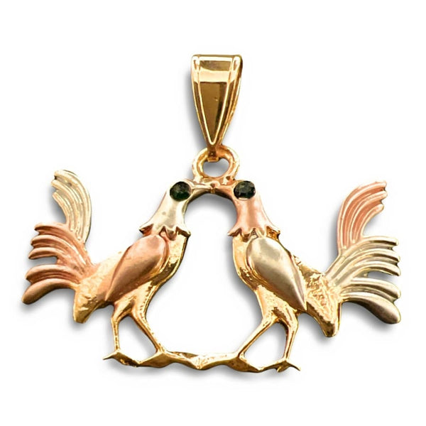 Tri-color fighting roosters pendant in 18k of gold layering – Raf Rossi ...
